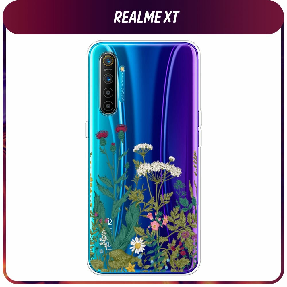 Чехол на Realme XT / Реалми XT с принтом "Дикие полевые цветы", прозрачный