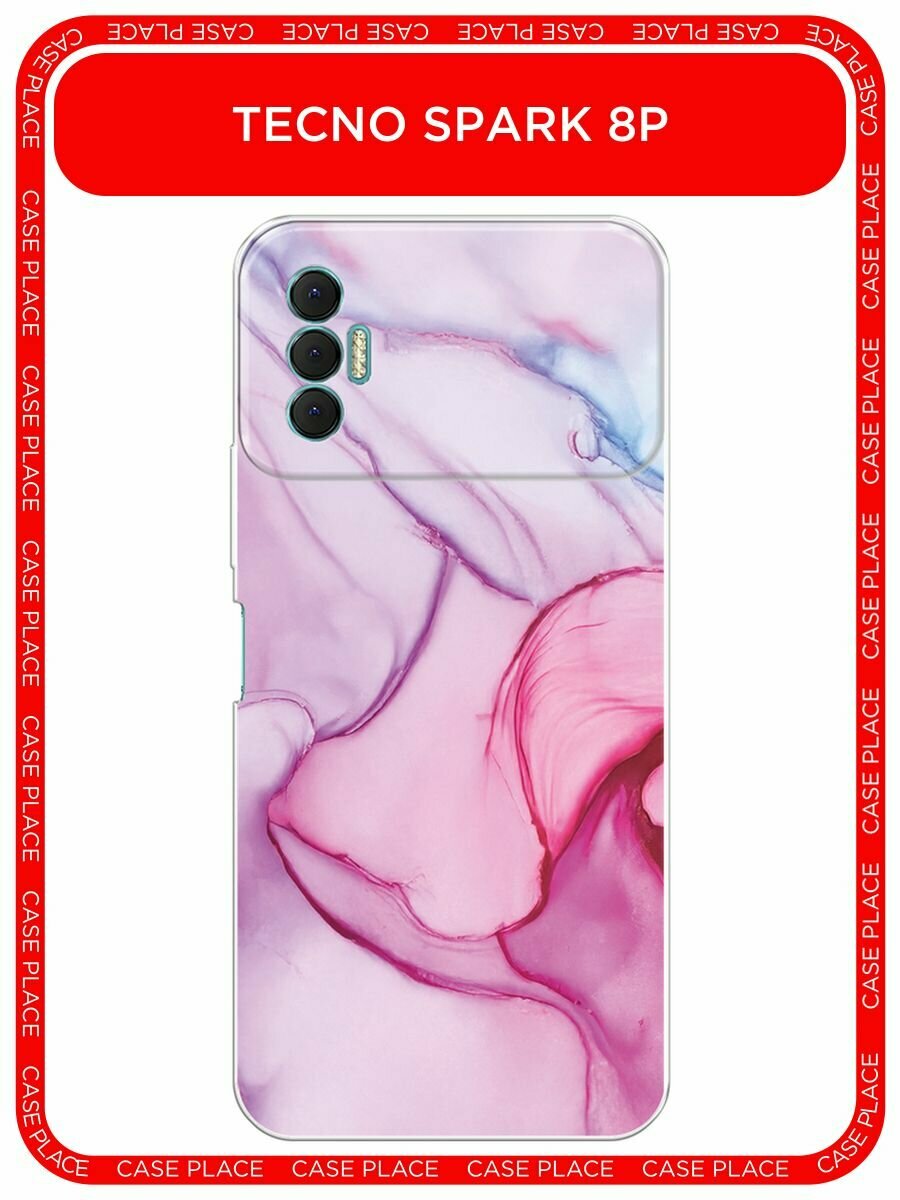 Чехол на Tecno Spark 8P / Техно Спарк 8P с принтом "Розовые мраморные разводы"