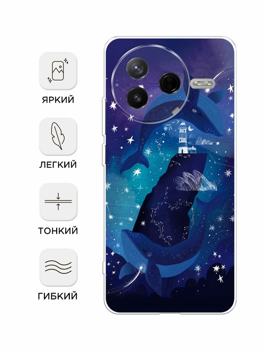 Силиконовый чехол на Poco F7 Pro / Поко F7 Про с принтом "Ночные киты" — фото 1