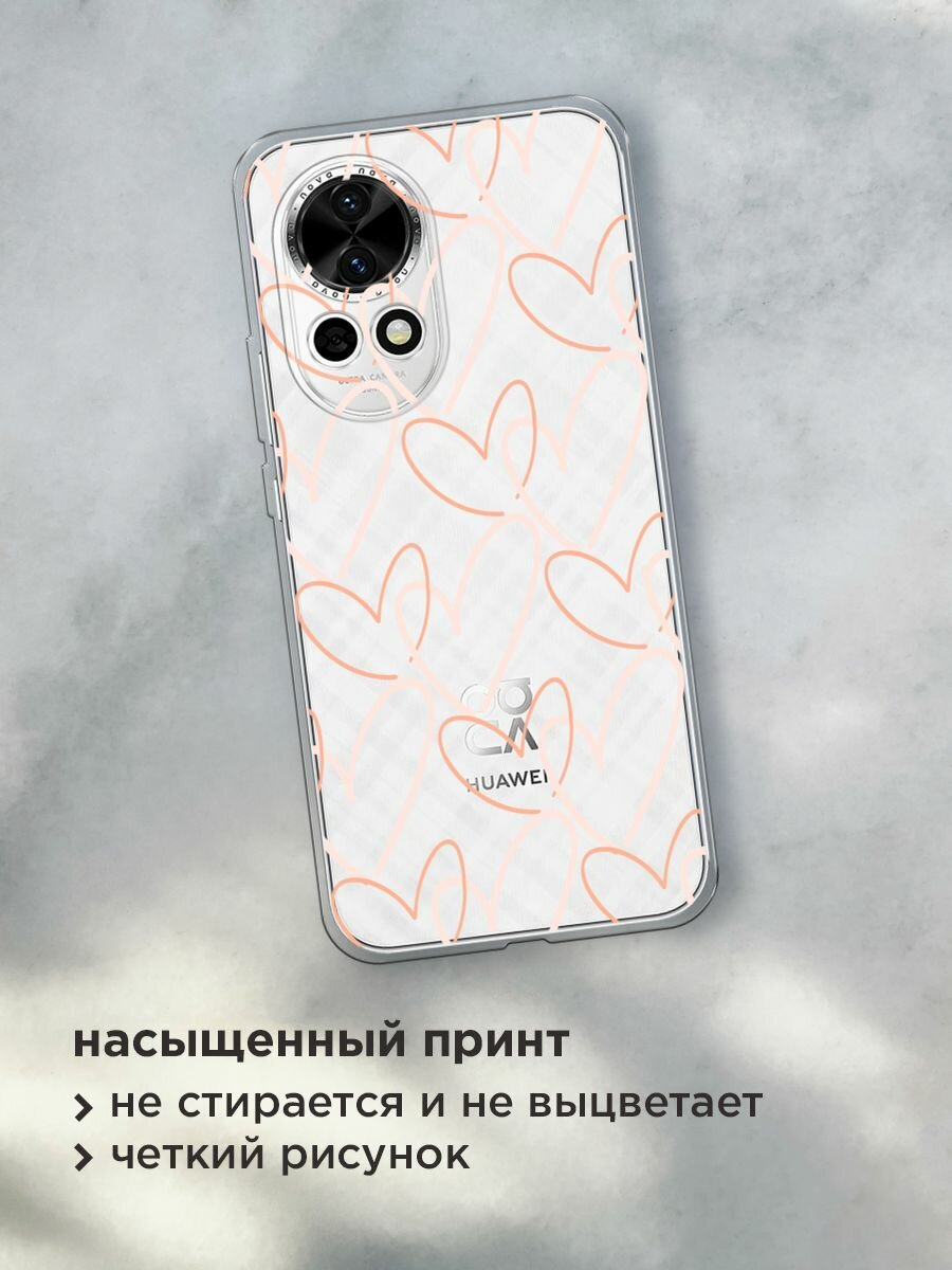 Чехол на Huawei Nova 12/Nova13 / Хуавей Нова 12/Нова 13 с принтом "Узор из сердечек", прозрачный — фото 1