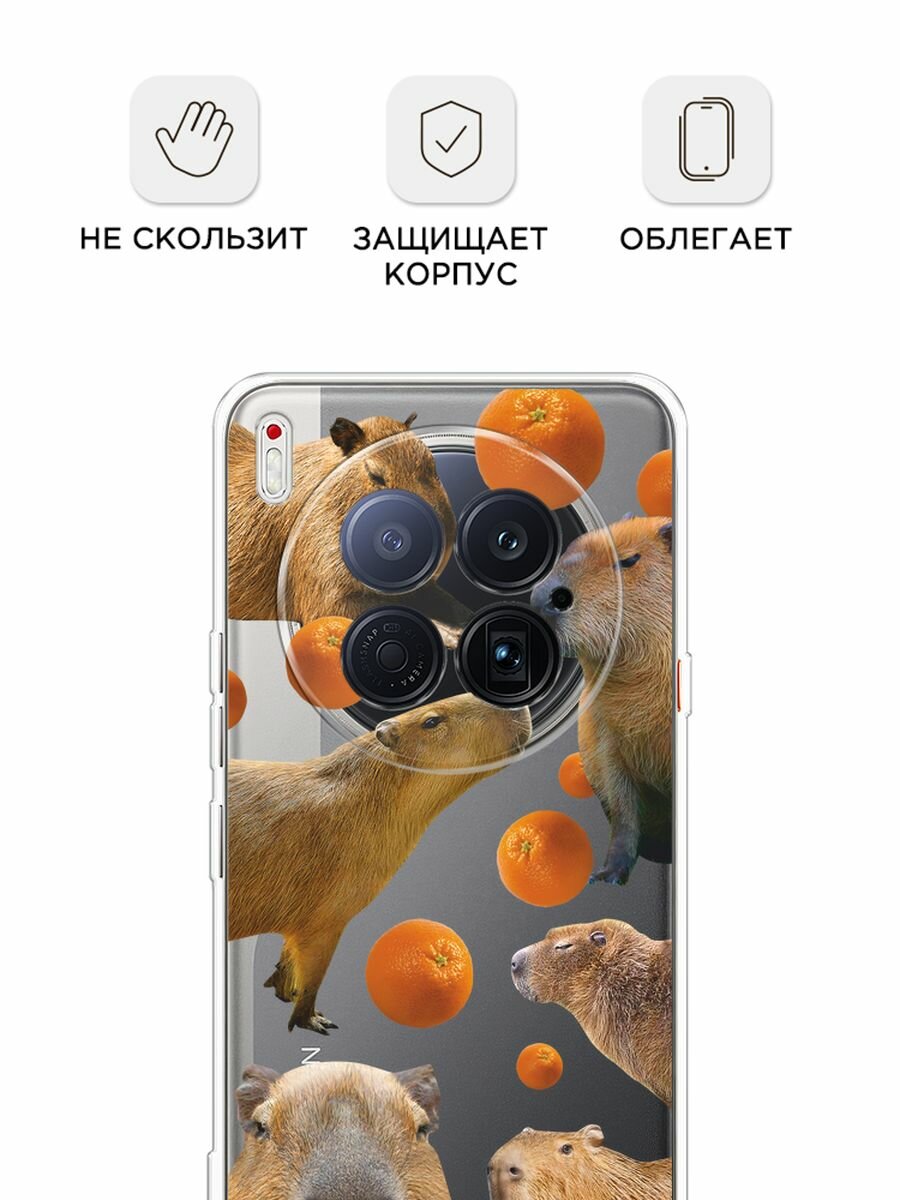 Чехол на Tecno Camon 40 Premier / Текно Камон 40 Премьер с принтом "Капибара и апельсины", прозрачный — фото 1