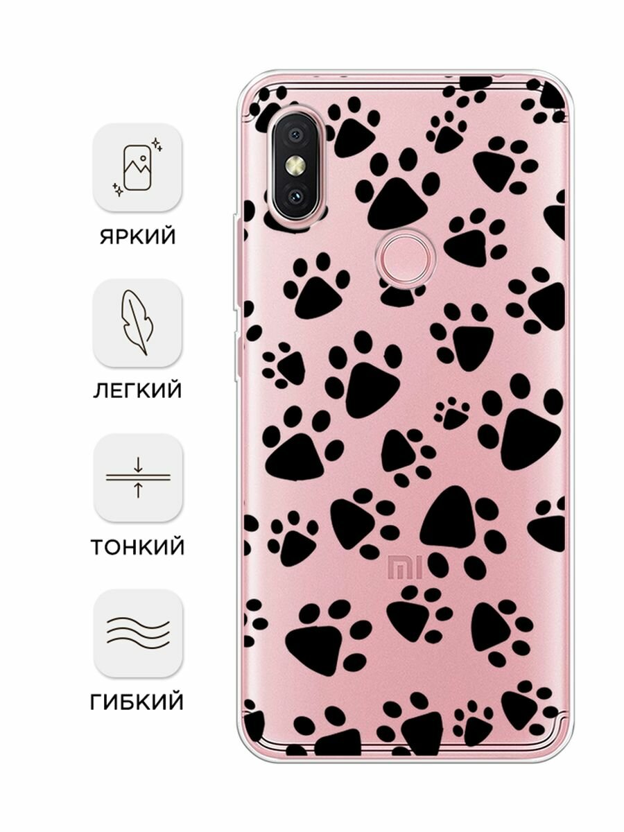 Чехол на Xiaomi Redmi S2 (Redmi Y2) / Сяоми Редми С2 (Редми Y2) с принтом Лапки черные, прозрачный — фото 1