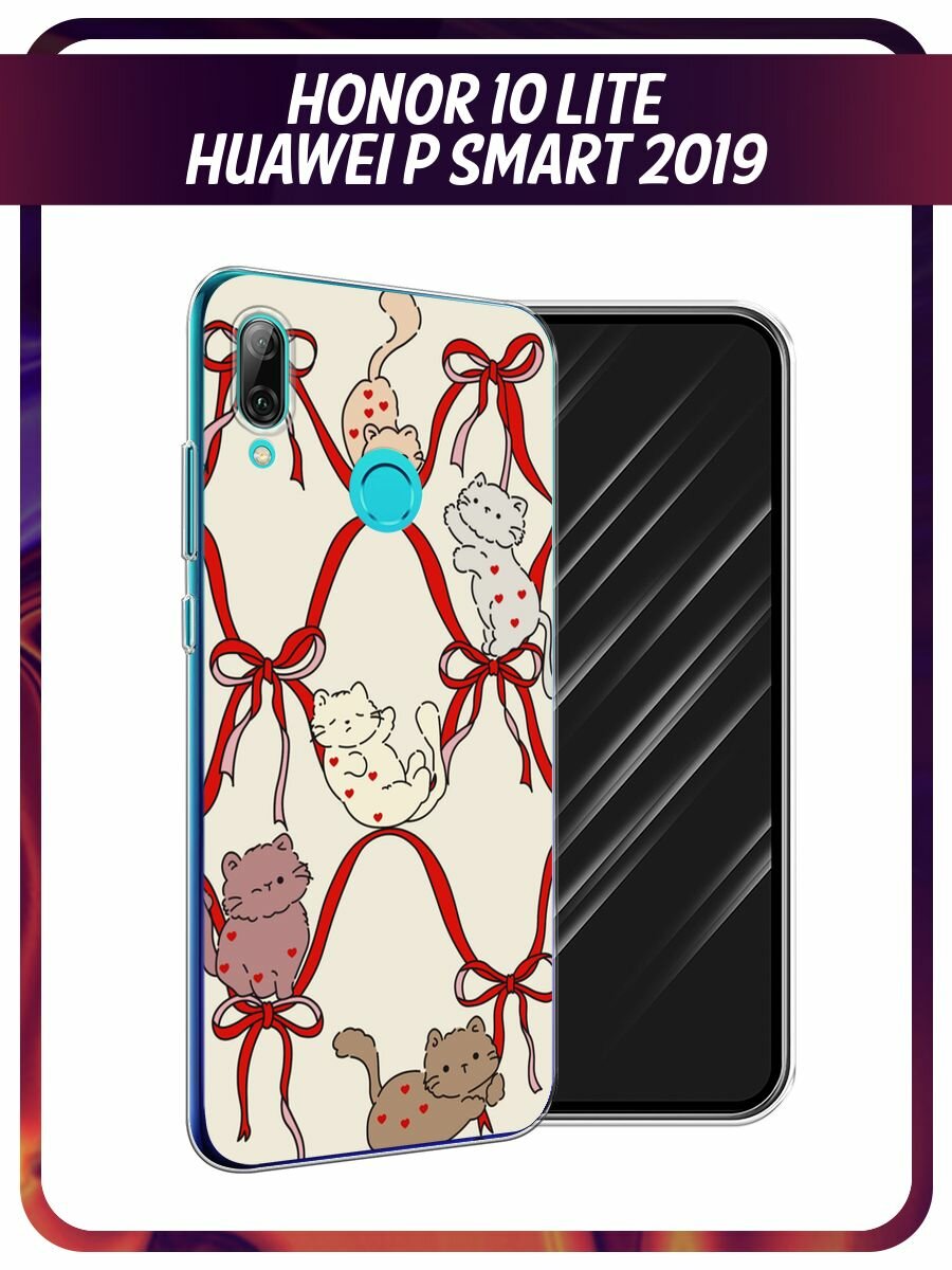 Чехол на Huawei P Smart 2019/Honor 10 Lite / Хуавей П Смарт 2019 с принтом "Котики в ленточках 1"