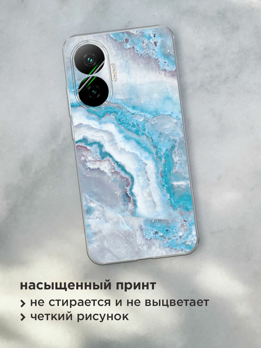 Силиконовый чехол на Poco F7 / Поко F7 с принтом "Нежно-голубой мрамор" — фото 1