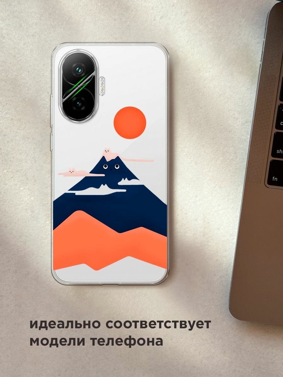 Силиконовый чехол на Poco F7 / Поко F7 с принтом "Кот-гора", прозрачный — фото 1