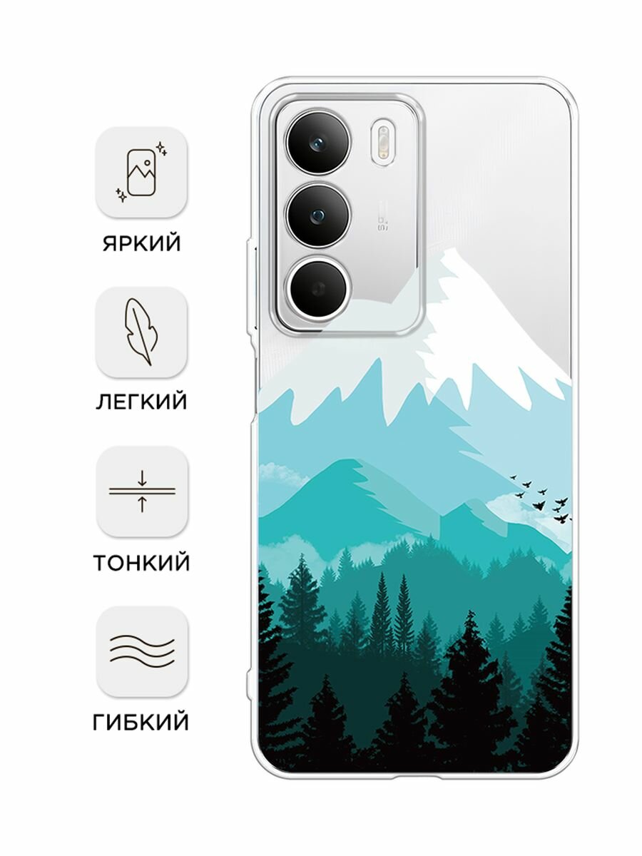 Чехол на Realme C71/P3 Lite 4G / Реалми С71/P3 Лайт 4G с принтом "Синяя снежная гора", прозрачный — фото 1
