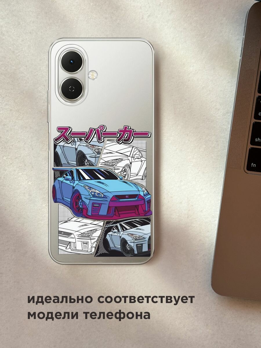 Чехол на Tecno Spark Go 2 / Текно Спарк Го 2 с принтом "JDM коллаж", прозрачный — фото 1