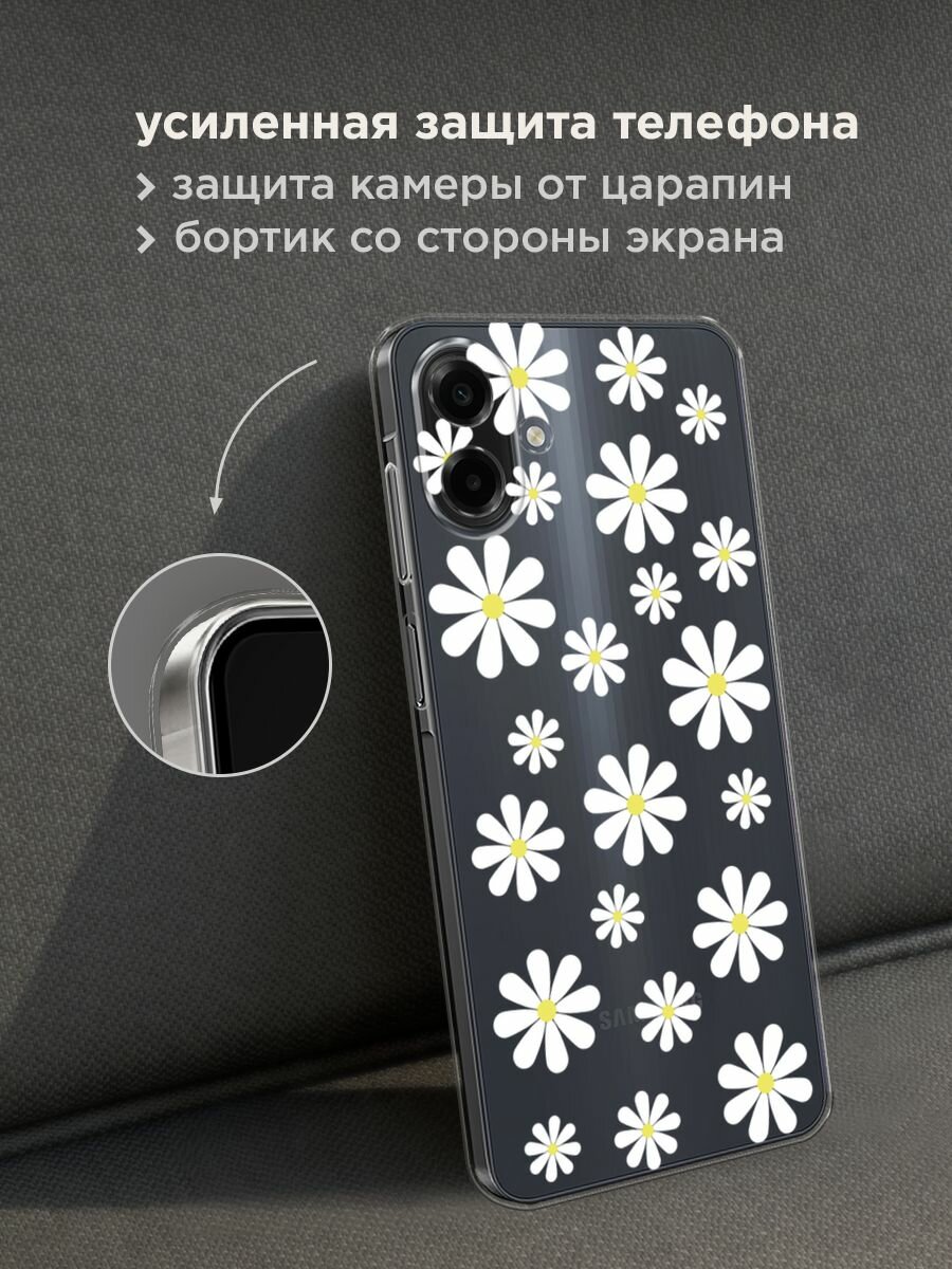 Чехол на Samsung Galaxy A07 / Самсунг А07 с принтом "Большие ромашки", прозрачный — фото 1