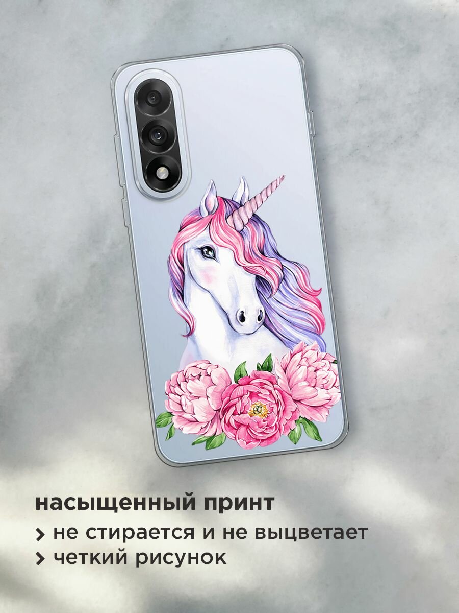 Чехол на OnePlus Nord 5 / Ван Плас Норд 5 с принтом "Единорог с пионами", прозрачный — фото 1