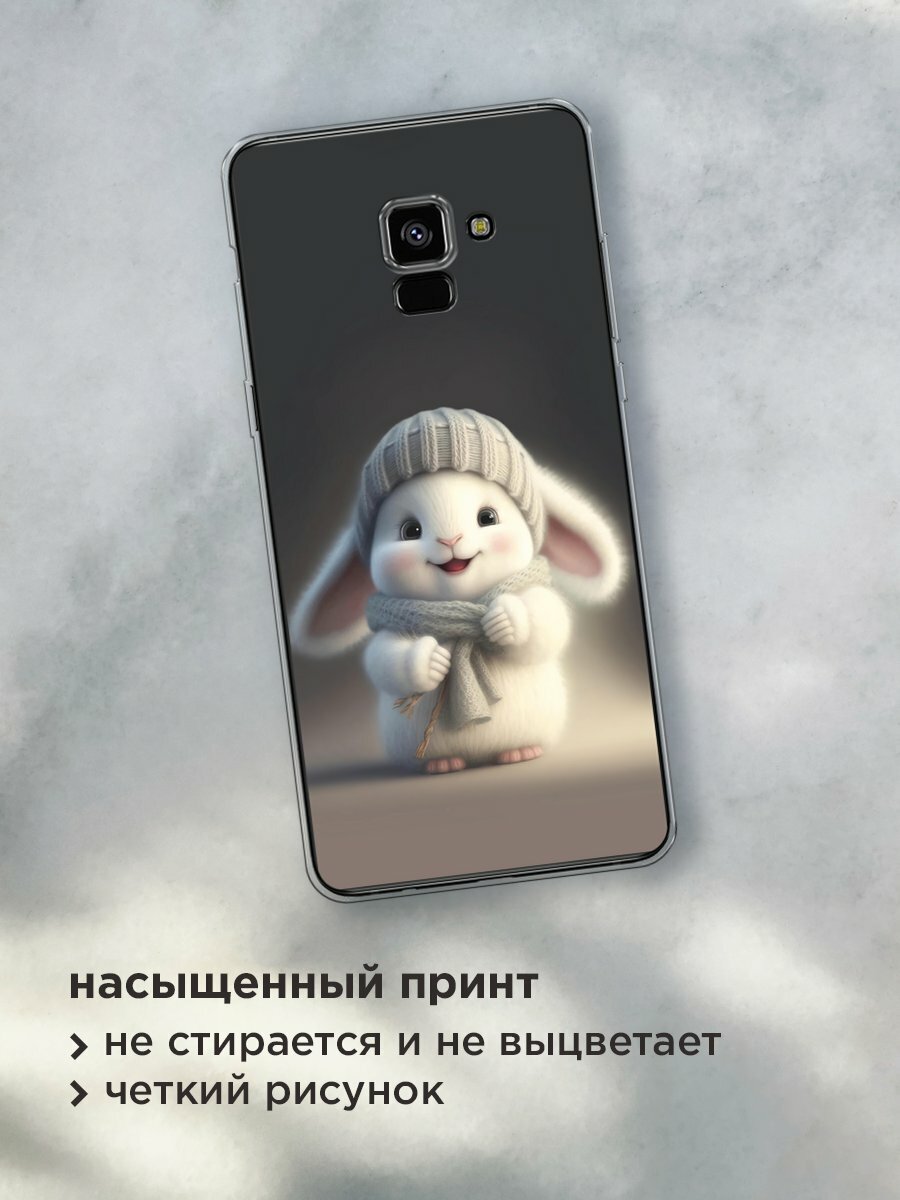 Чехол на Samsung Galaxy A8 + / Самсунг Галакси А8 Плюс 2018 с принтом "Белый крольчонок в шапке" — фото 1