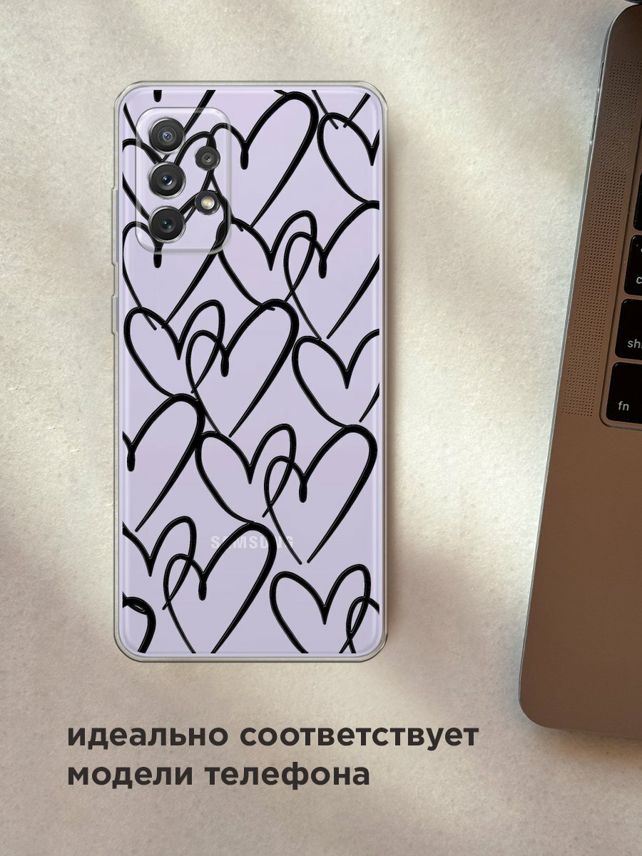 Чехол на Samsung Galaxy A73 / Самсунг Галакси А73 с принтом "Hearts doodle black 1" — фото 1