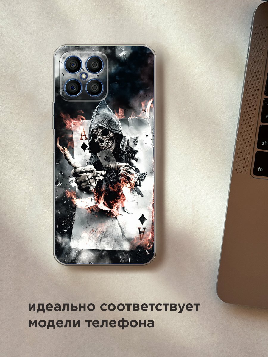 Чехол на Honor X8 / Хуавей X8 с принтом "Карты черепа в капюшоне" — фото 1