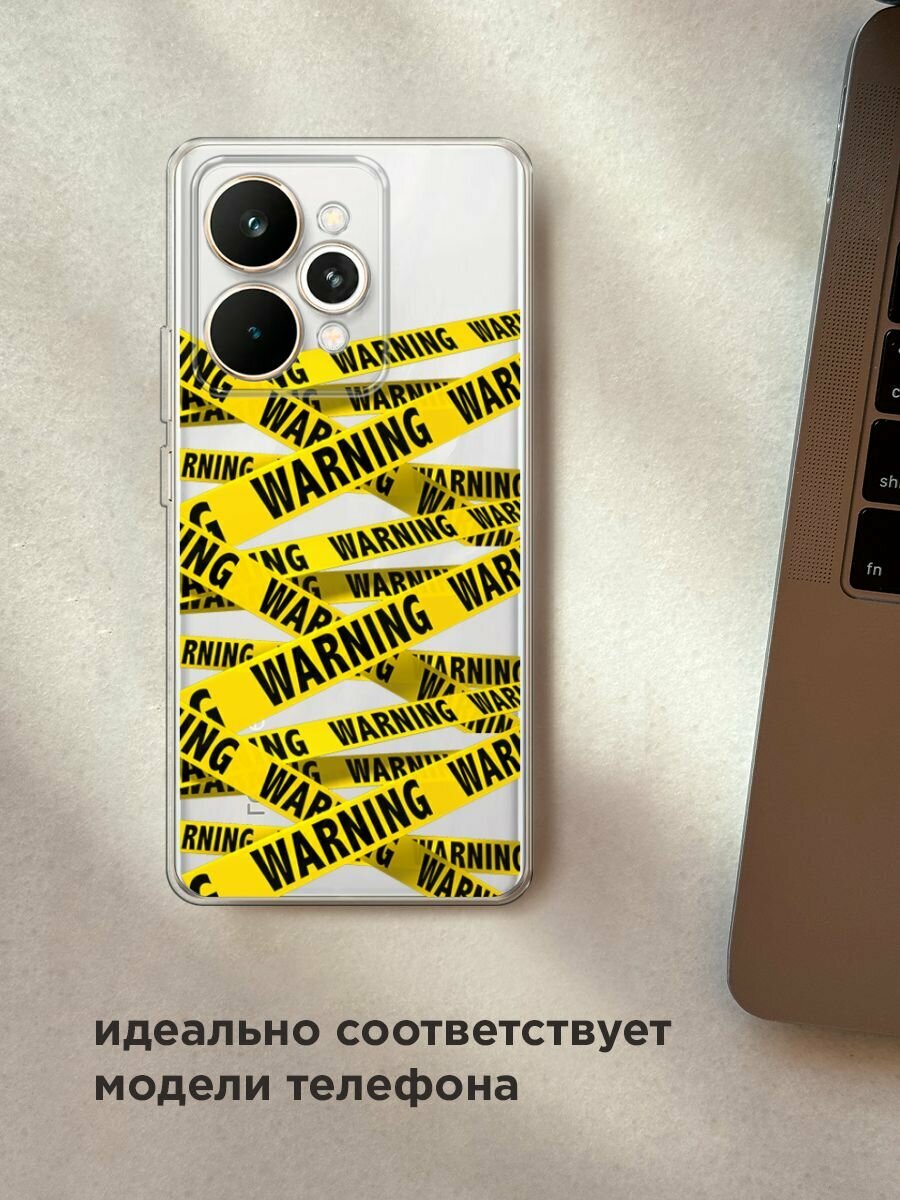 Чехол на Realme 15 Pro / Реалми 15 Про с принтом "Warning!", прозрачный — фото 1