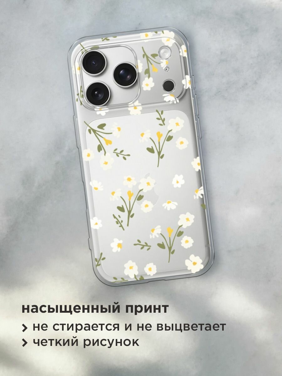 Чехол на Apple iPhone 17 Pro Max / Айфон 17 Про Макс с принтом "Пучки ромашек паттерн", прозрачный — фото 1