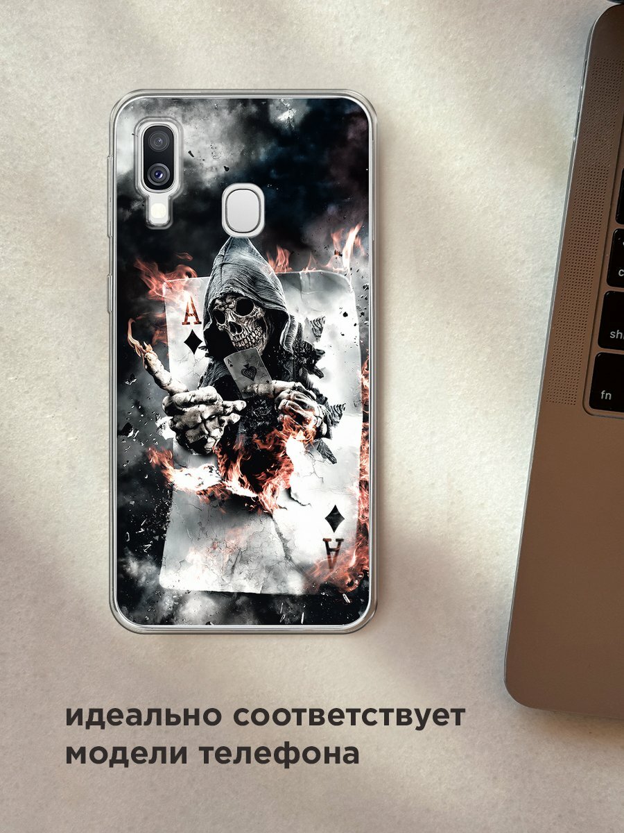 Чехол на Samsung Galaxy A40 / Самсунг Галакси А40 с принтом "Карты черепа в капюшоне" — фото 1