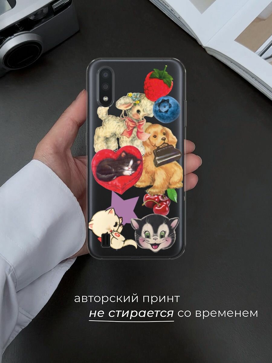 Чехол на Samsung Galaxy A01 / Самсунг Гэлакси А01 с принтом "Милые стикеры", прозрачный — фото 1