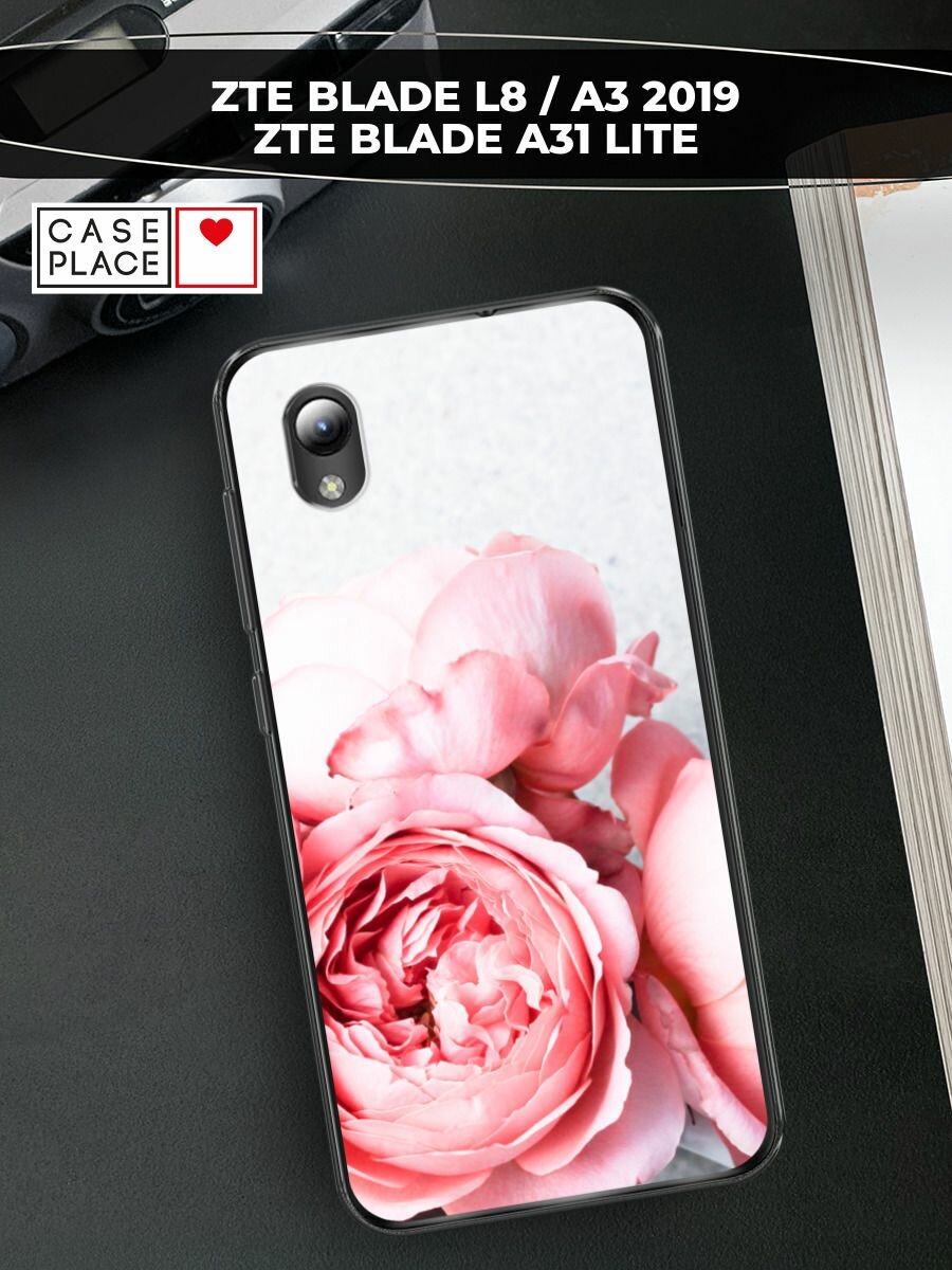 Чехол на ZTE Blade L8/A3 (2019)/A31 lite / ЗТЕ Блэйд L8/A3/A31 Лайт с принтом "Пионы на белом"