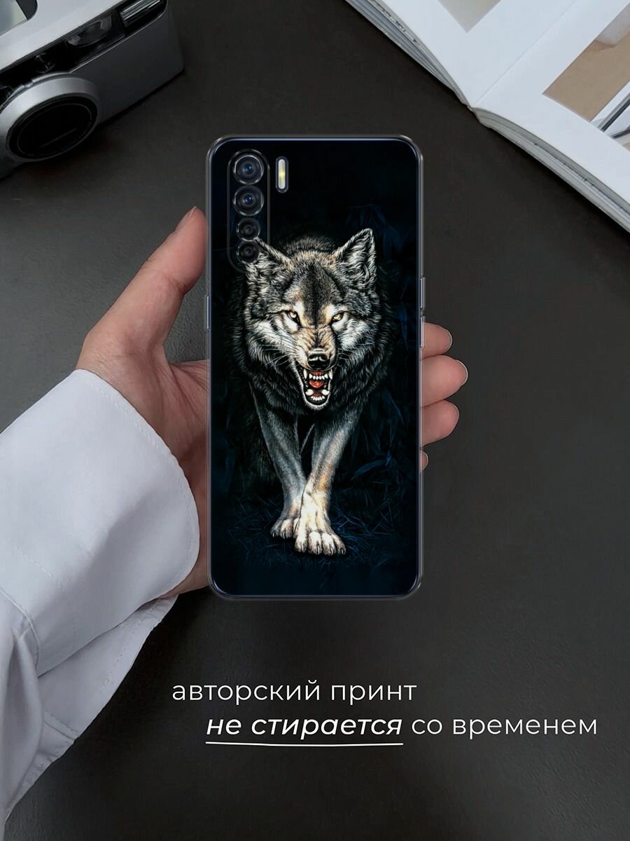 Чехол на Oppo A91/Reno 3 / Оппо A91/Рено 3 с принтом "Злобный волк из ночи" — фото 1