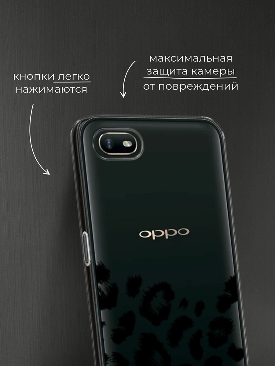 Чехол на Oppo A1k / Оппо А1к с принтом "Окрас леопарда фон черный", прозрачный — фото 1