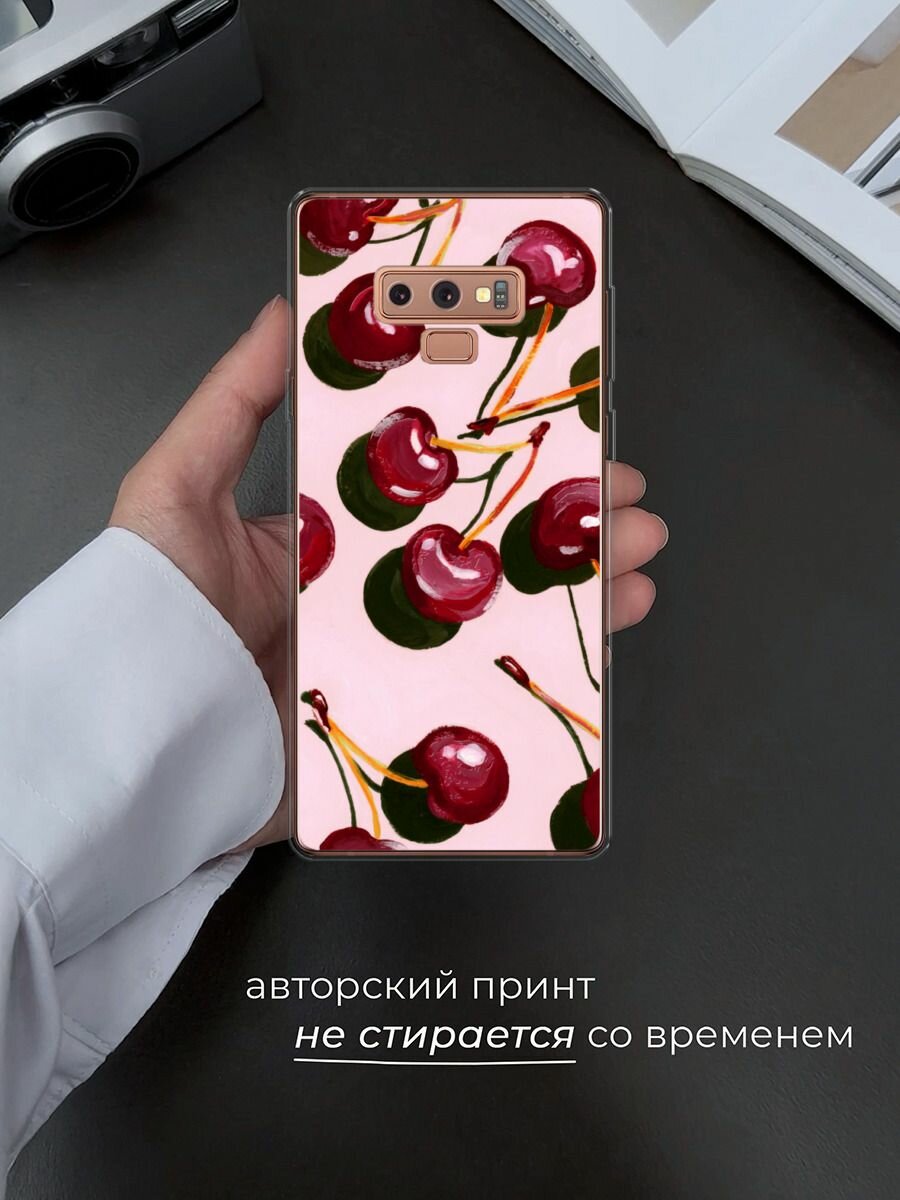 Чехол на Samsung Galaxy Note 9 / Самсунг Галакси Нот 9 с принтом "Нарисованная вишня" — фото 1