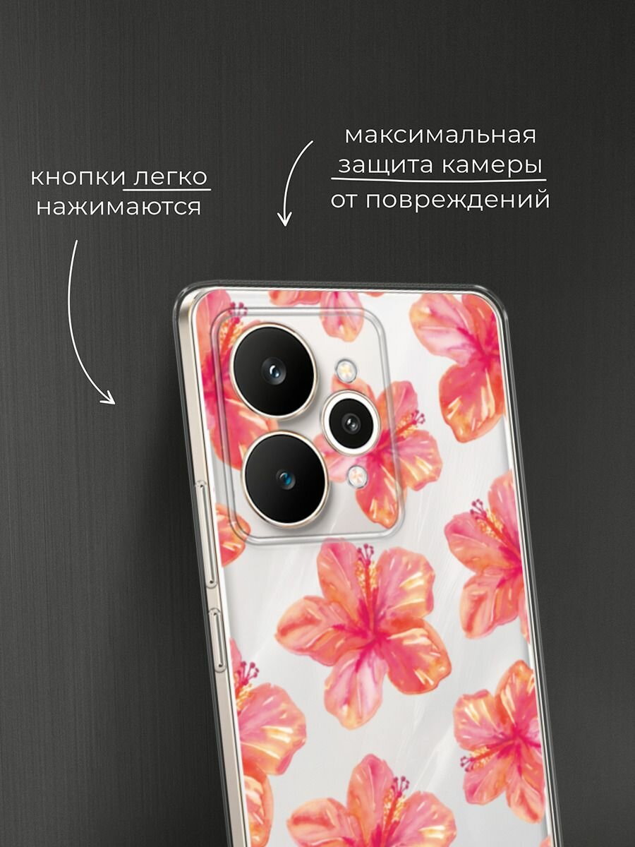 Силиконовый чехол на Realme 15 / Реалми 15 с принтом "Pink flowers" — фото 1