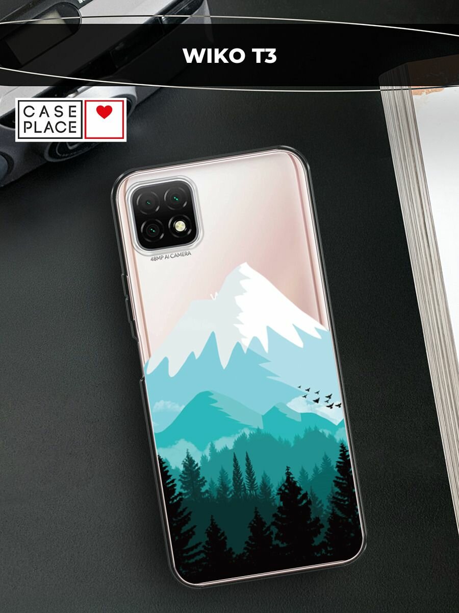 Чехол на Wiko T3 / Вико Т3 с принтом "Синяя снежная гора", прозрачный