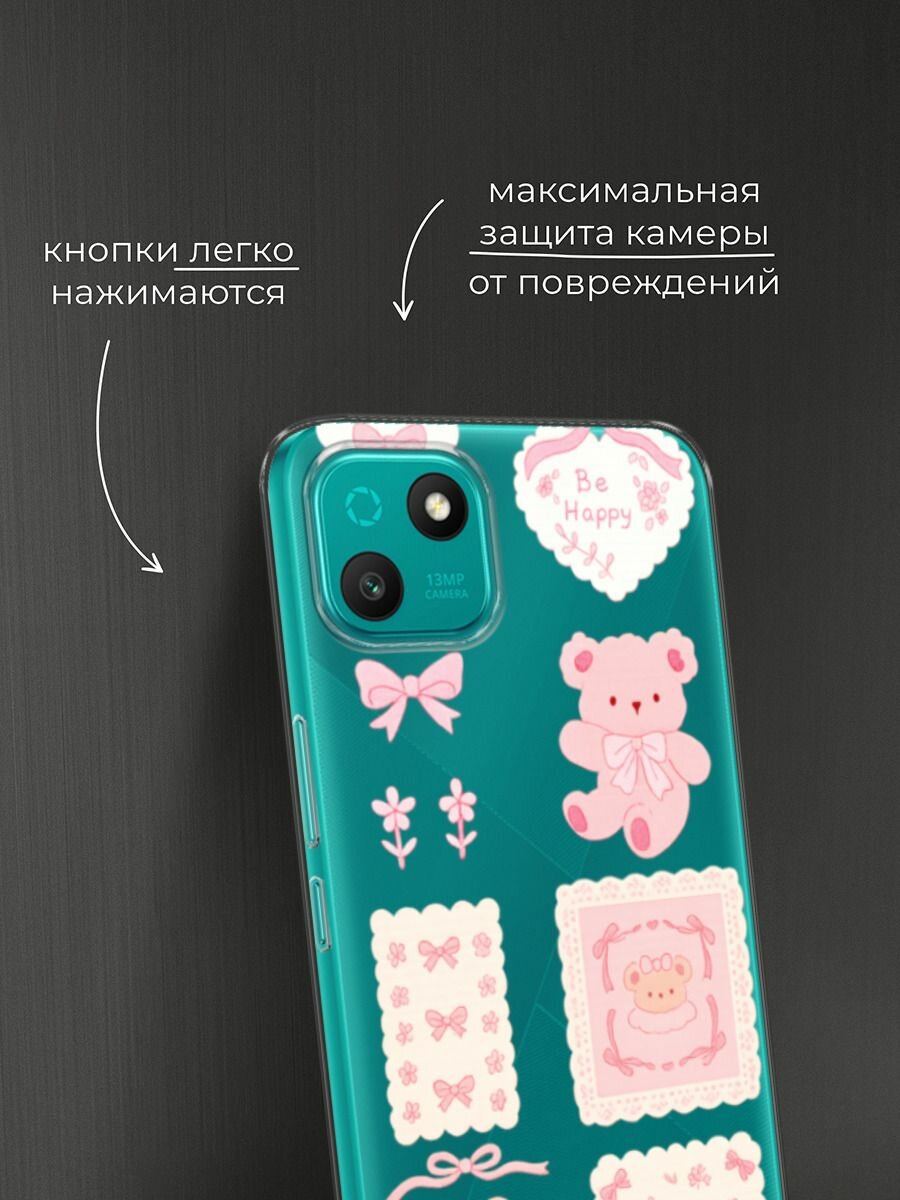 Чехол на Wiko T10 / Вико Т10 с принтом "Розовые марки", прозрачный — фото 1