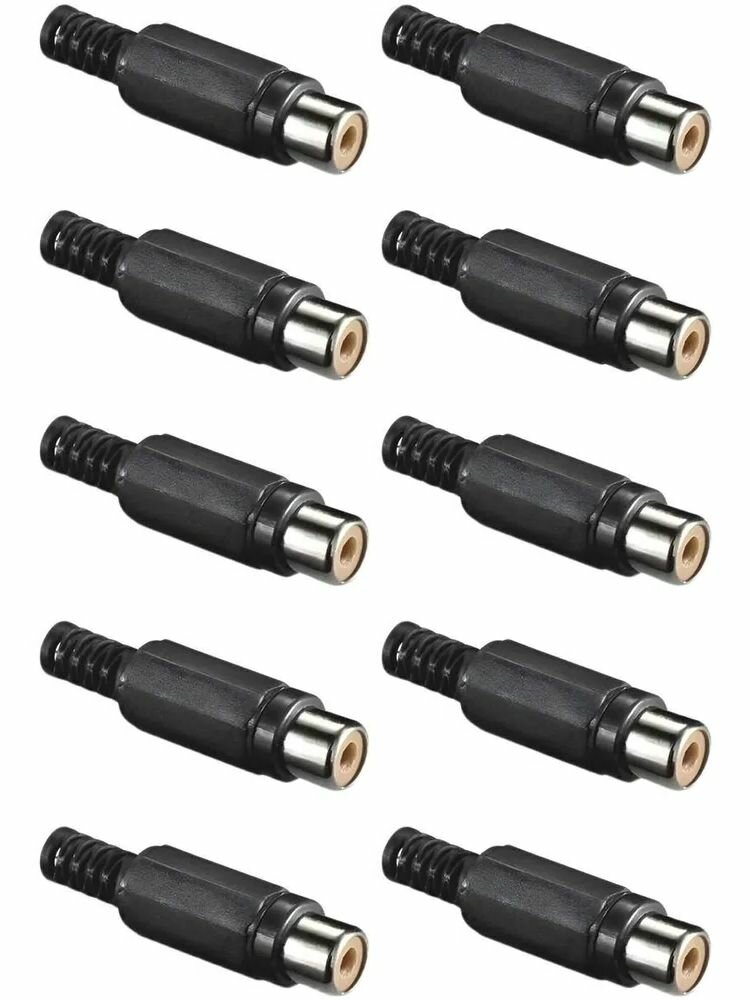 Разъем RCA (тюльпан) гнездо чёрный пластик, комплект 10 штук