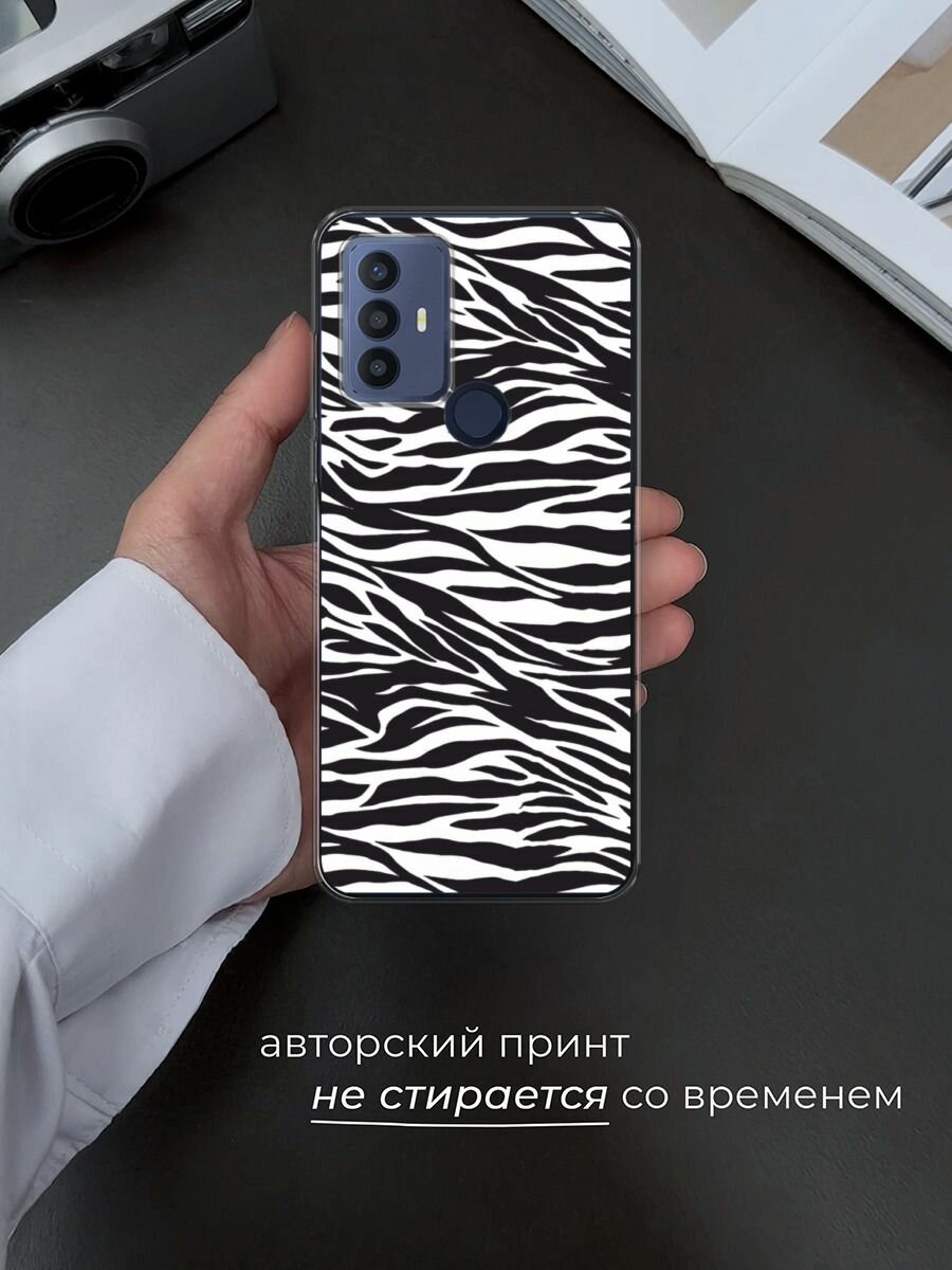 Чехол на TCL 30E/30 SE/305/306 / ТСЛ 30E с принтом "Принт зебра" — фото 1