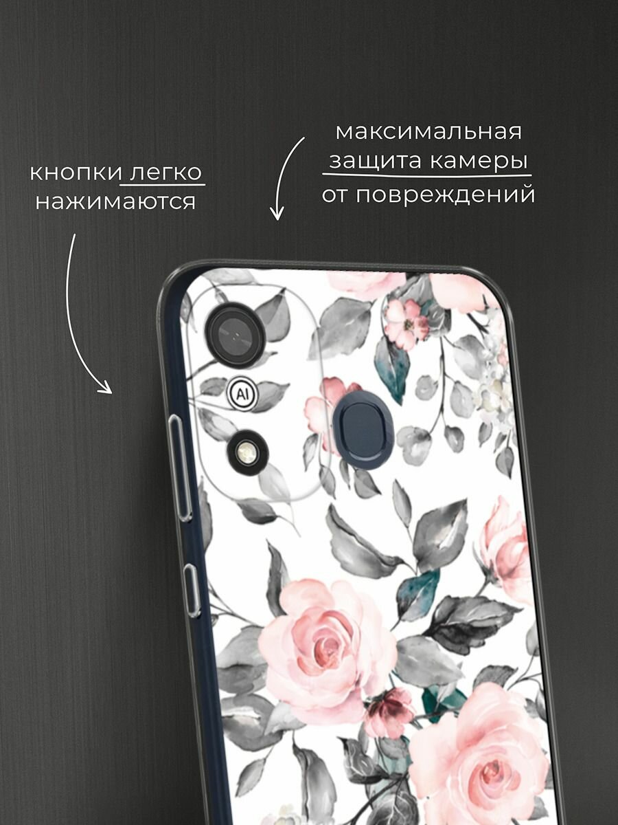 Силиконовый чехол на Itel A27 / Ител А27 с принтом "Розы на белом" — фото 1