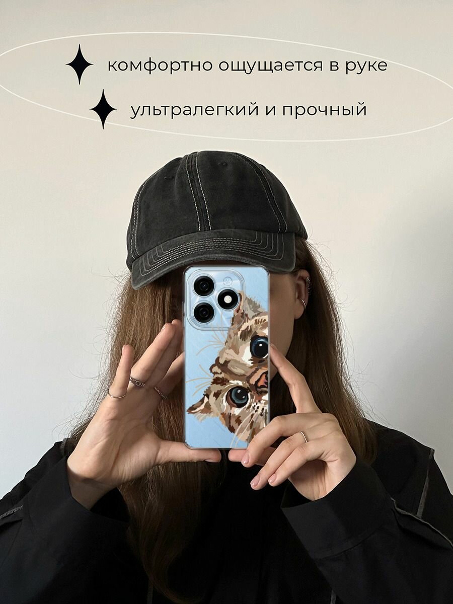 Чехол на Tecno Spark 20 / Текно Спарк 20 с принтом "Любопытный кот", прозрачный — фото 1