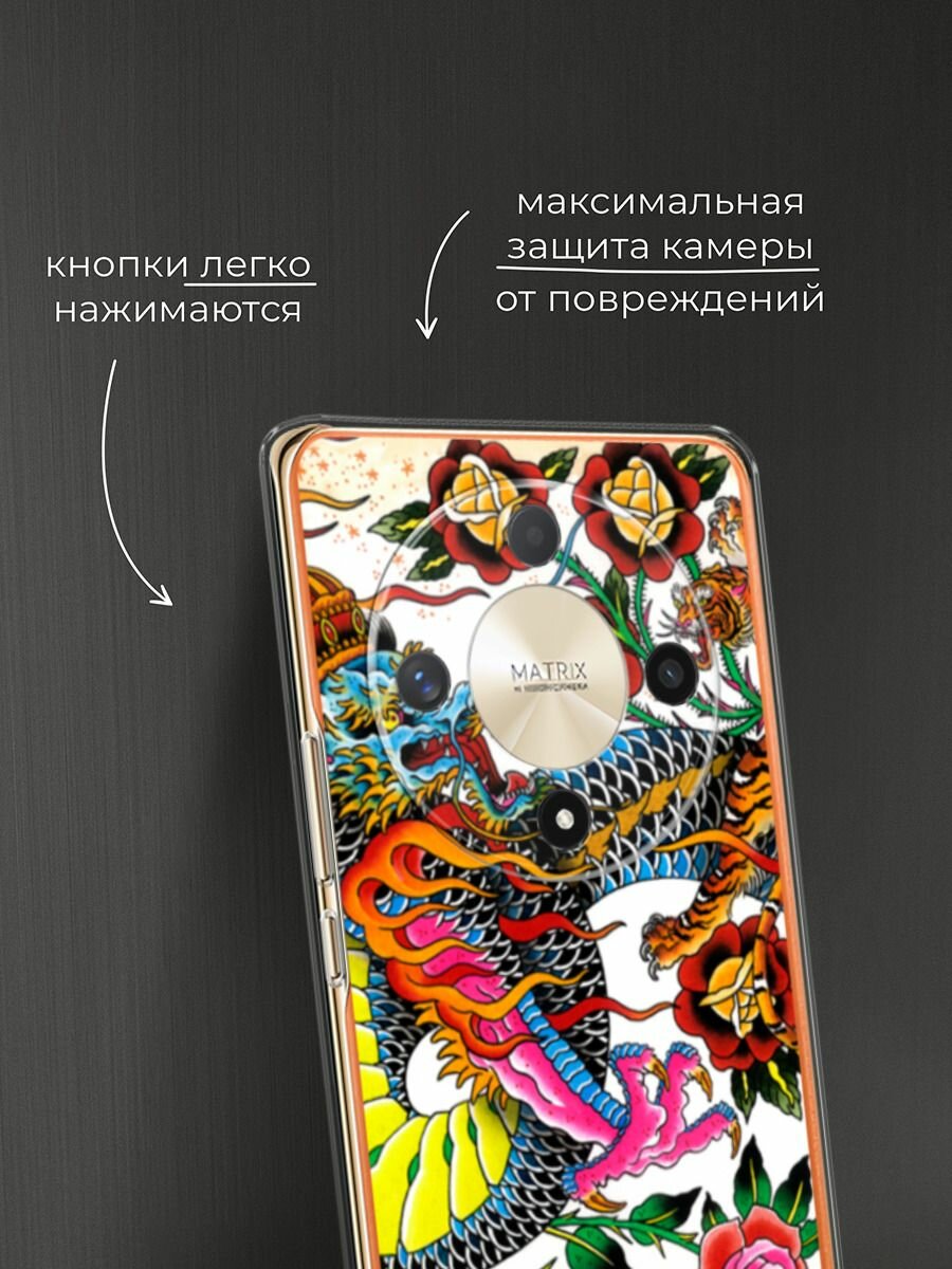 Силиконовый чехол на Honor X9b / Хонор X9B с принтом "Дракон в цветах" — фото 1