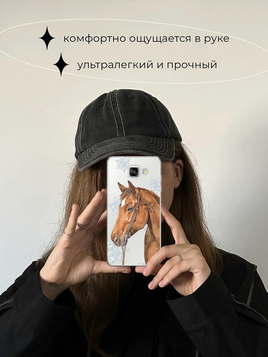 Чехол на Samsung Galaxy A5 2016 / Самсунг Галакси А5 2016 с принтом "Конь и снежинки" — фото 1
