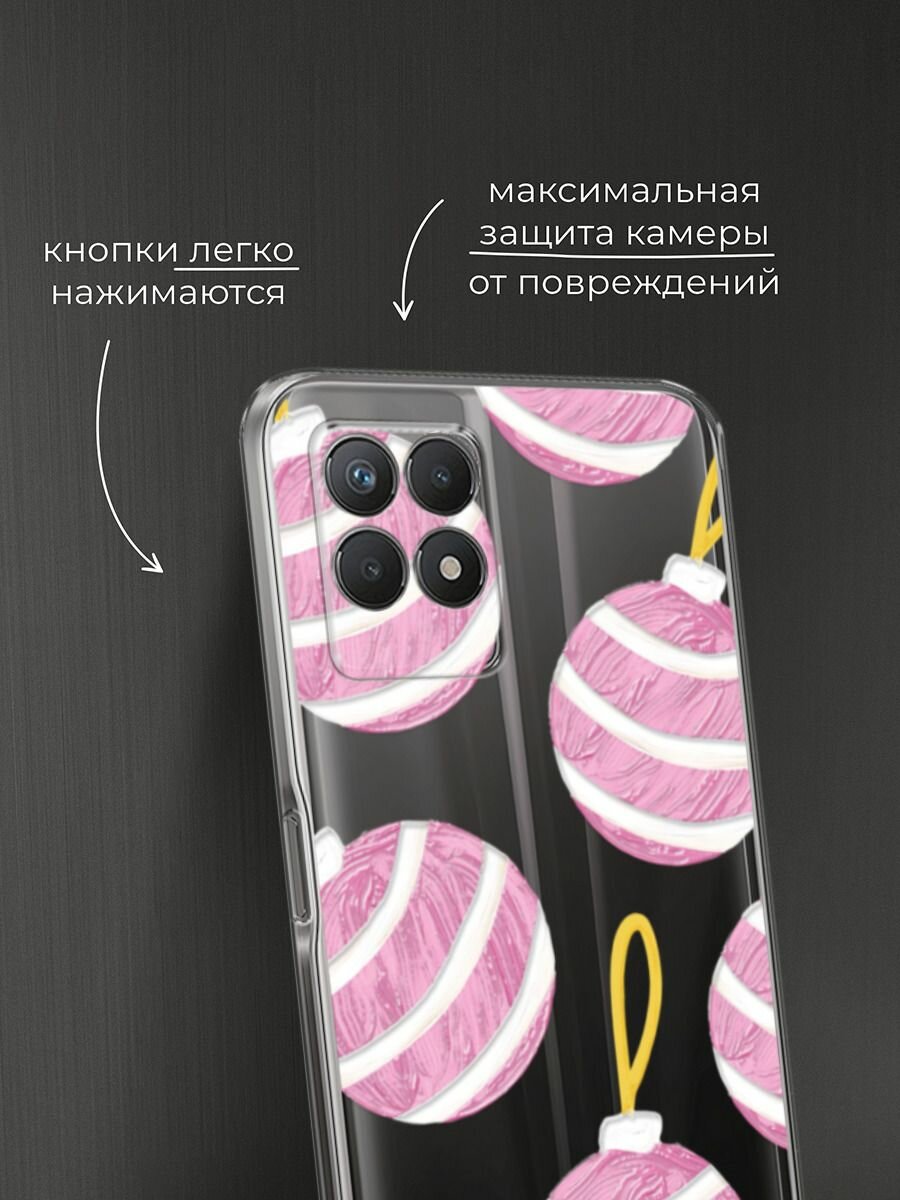 Чехол на Realme 8i / Реалми 8i с принтом "Розовые новогодние шарики 3" — фото 1