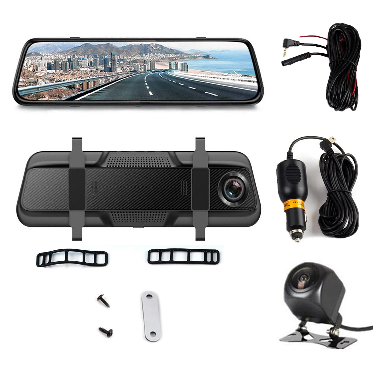 1080P DVR камера для автомобиля Front & Rear Dual Camera Driving Recorder с 10-дюймовым сенсорным экраном 170° широким углом обзора поддержка чёткого ночного видения мониторинг парковки детекция движения блокировка при столкновении циклическая запись