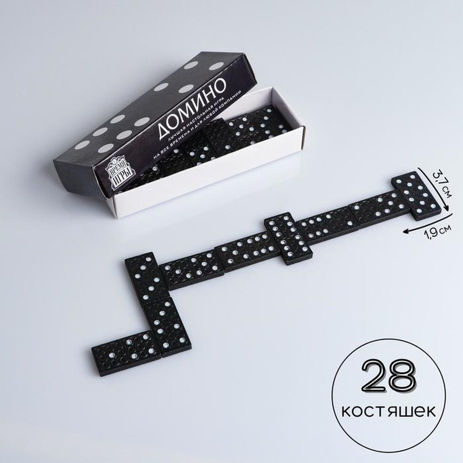 Домино Время игры, дерево, 14.7 х 5 х 2.7 см, костяшка 3.7 х 1.9 см