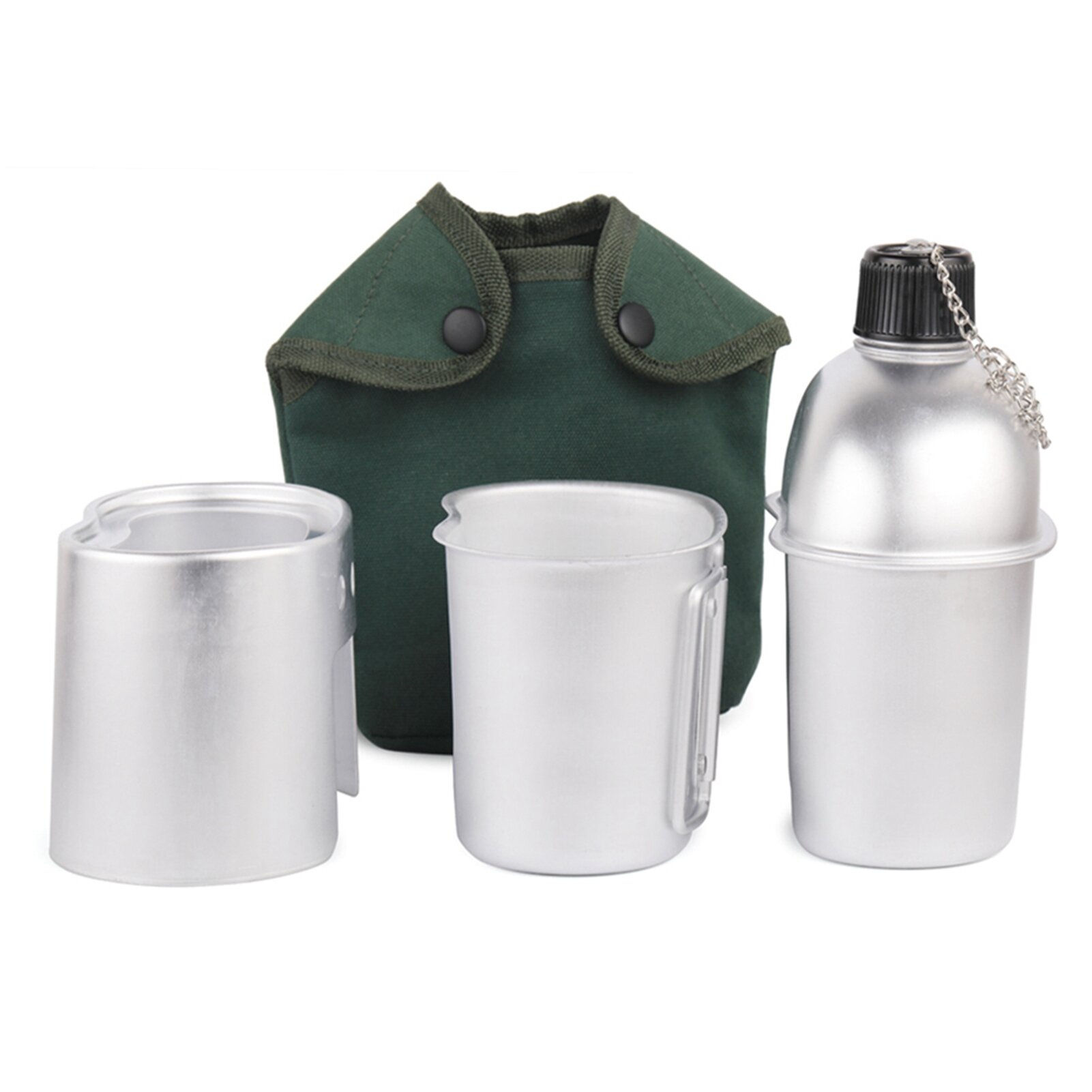 3pcs Skware Set Aluminum Antual Canteen Cup Cup Деревянная плита с крышкой для кемпинга походов в походы