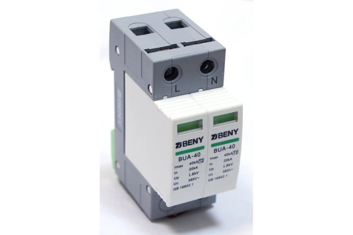 ZJBeny УЗИП в цепях переменного тока, класс II, 2 полюса, 40kA BUA-40/2 модуль