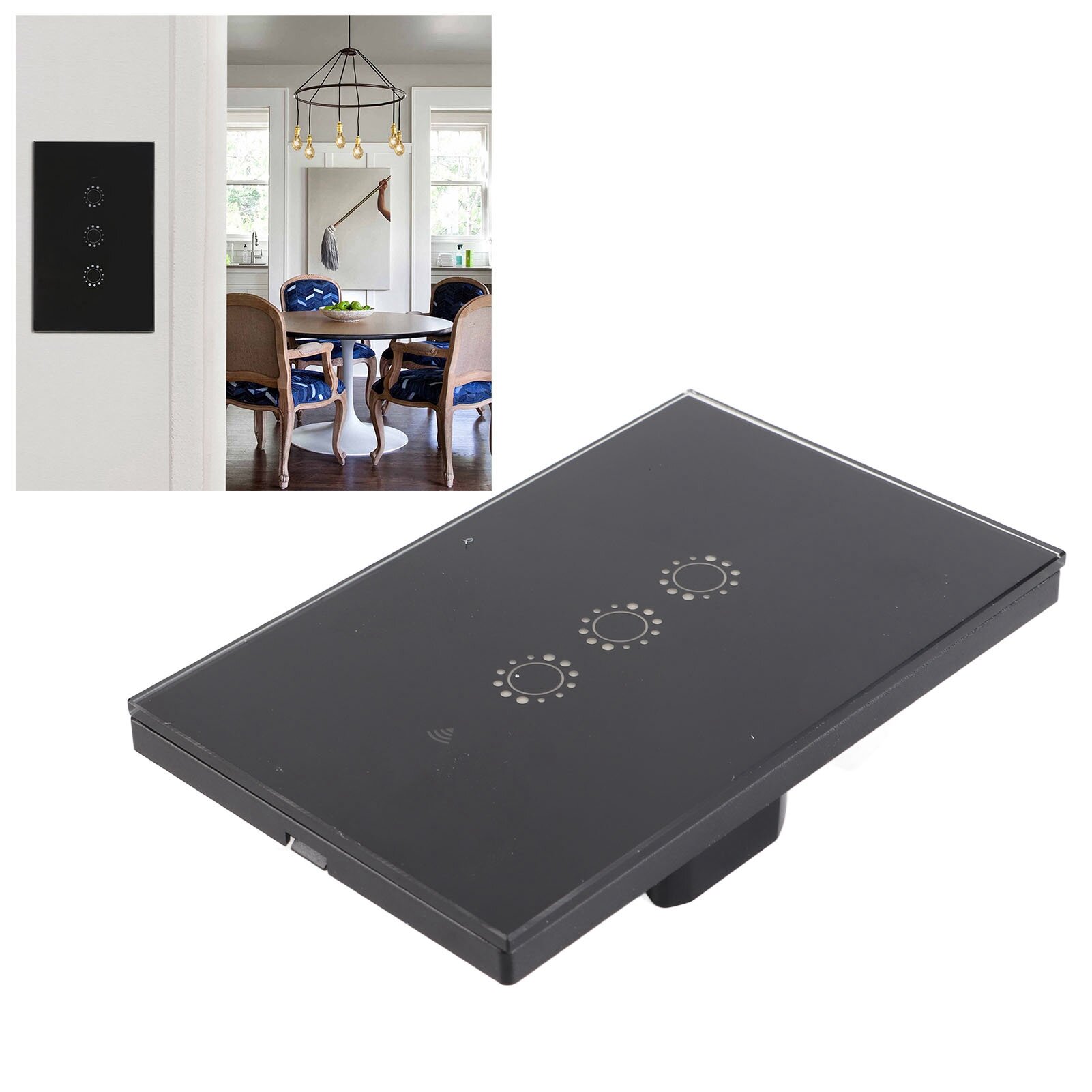 Wi-Fi Smart LED Light Switch Стеклянный экран Сенсорная панель Беспроводные настенные выключатели Приложение Пульт дистанционного управленияЧерный 3 группы (2031002)