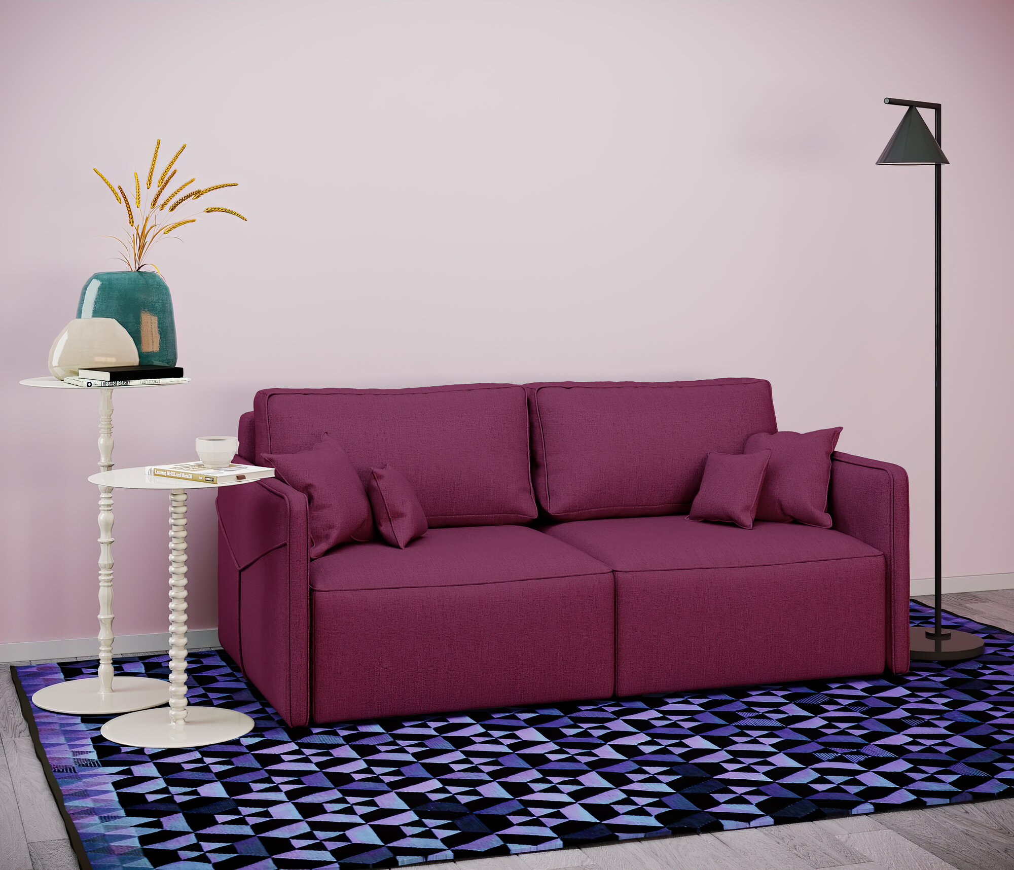 Диван прямой Кьянти, еврокнижка, рогожка саванна берри, ППУ