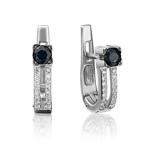 Серьги, белое золото, 585 проба, бриллиант, сапфир