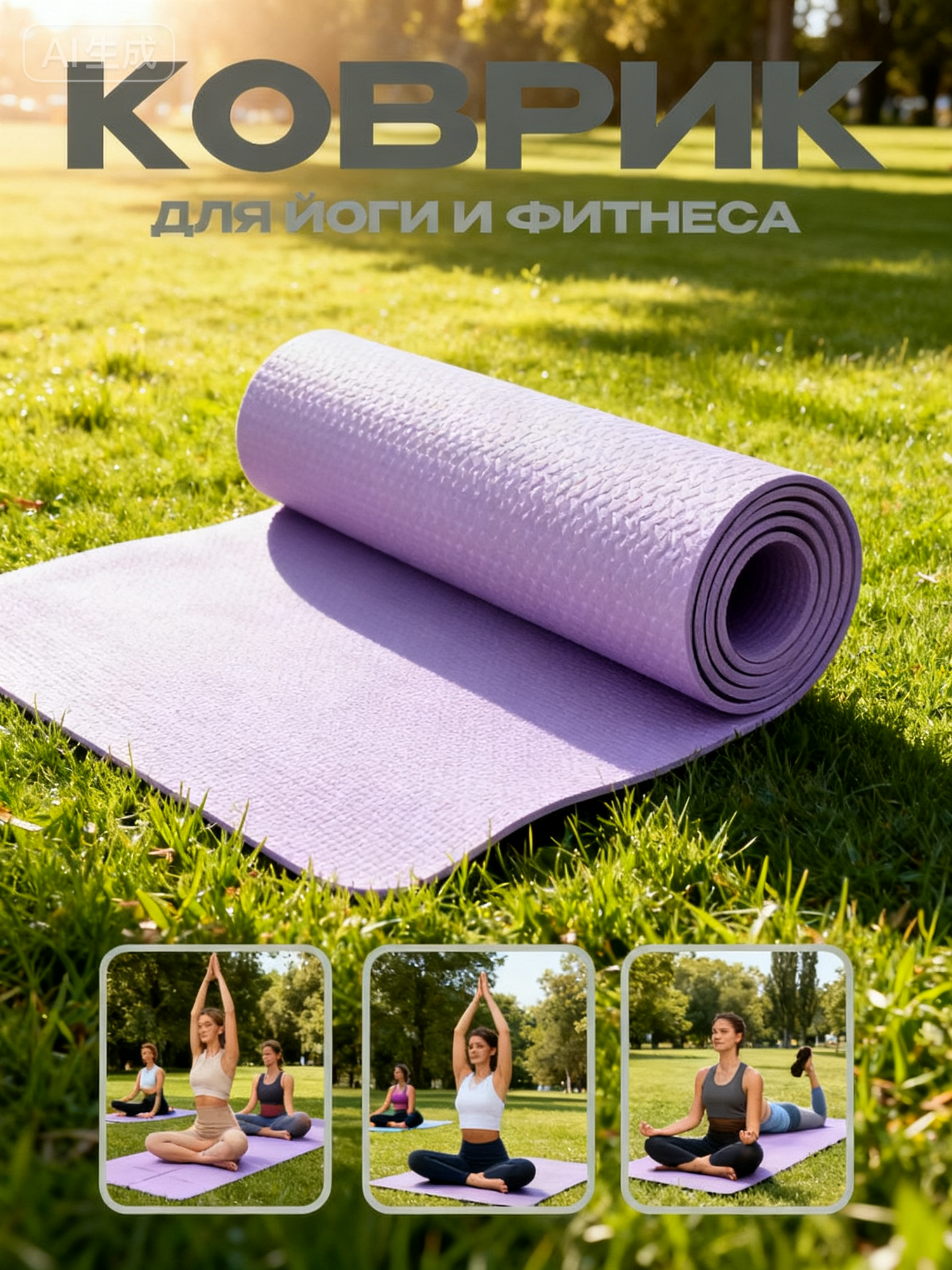 Коврик для фитнеса и йоги Mulinsen, нескользящий, с чехлом, розовый