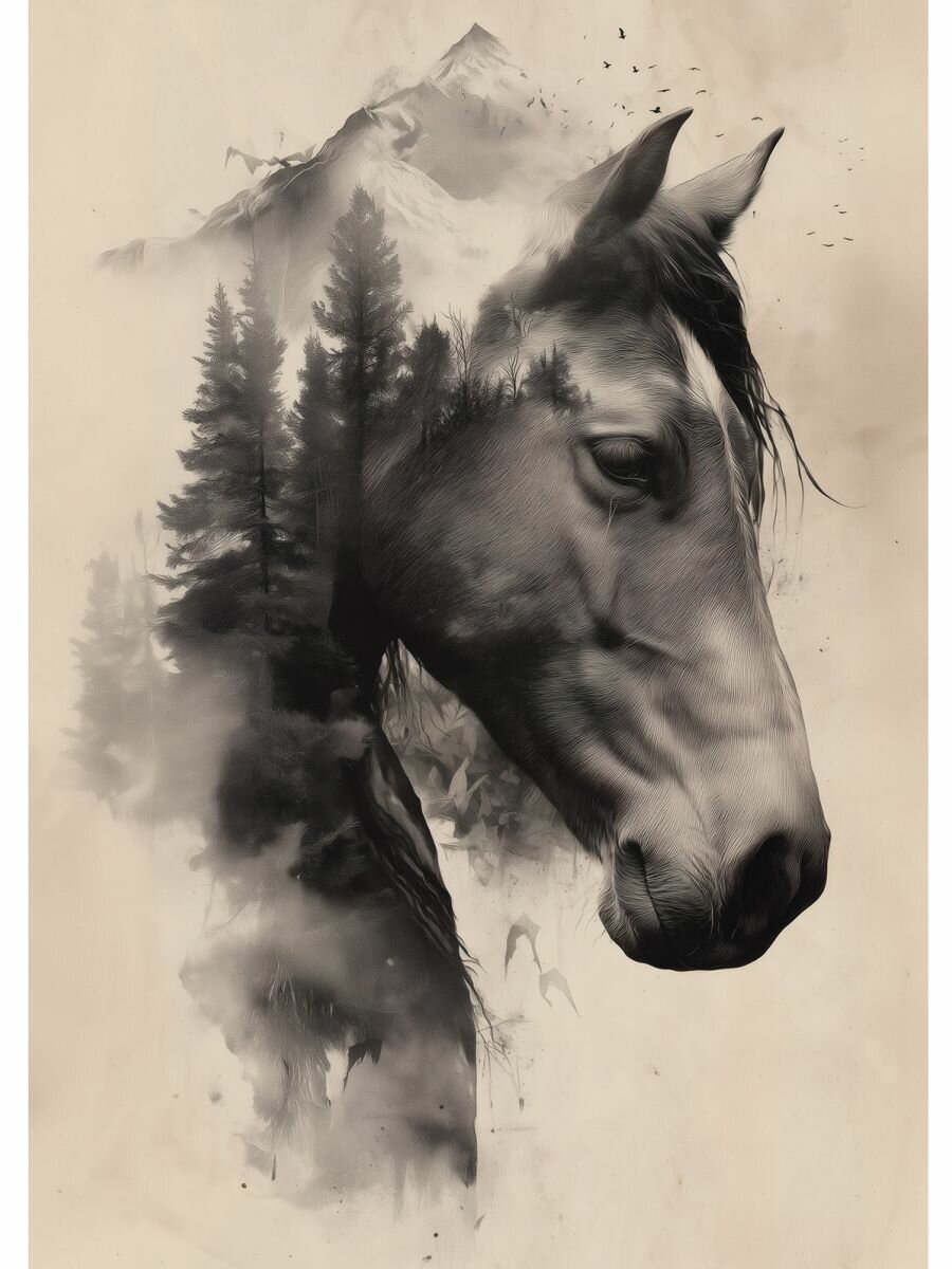 Постер "Лошадь о вечном". Авторский дизайн. А4 (210*297) мм. Заламинирован.