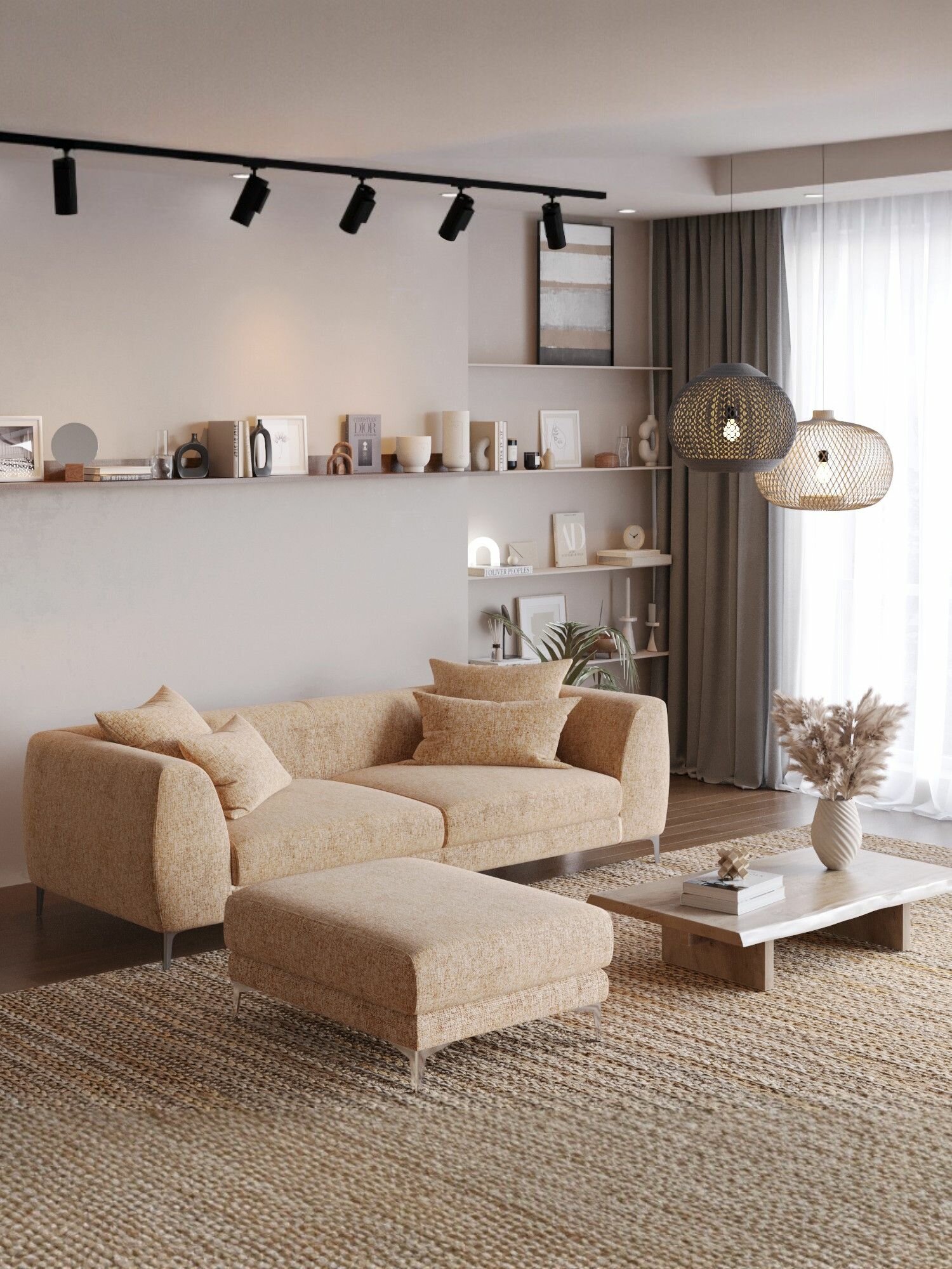 Пуф Manons Maison Elegant, Рогожка Персиковый меланж, 1000х800х410