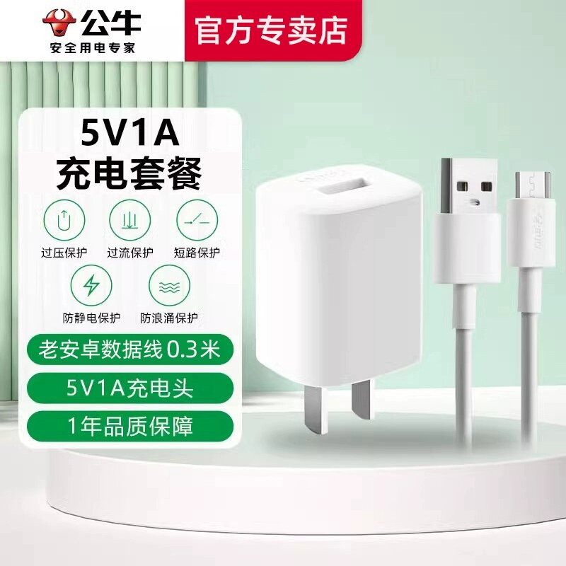 Белое USB-зарядное устройство 5В1А с кабелем Micro USB 0.3м для устройств Android