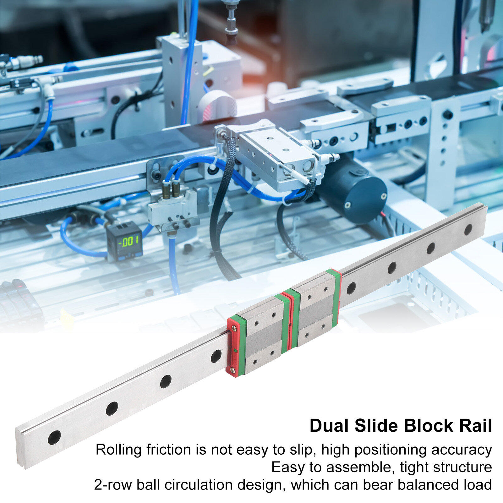 Миниатюрная линейная направляющая с двумя расширенными направляющими для станка из нержавеющей стали MGW12C‑400‑2R