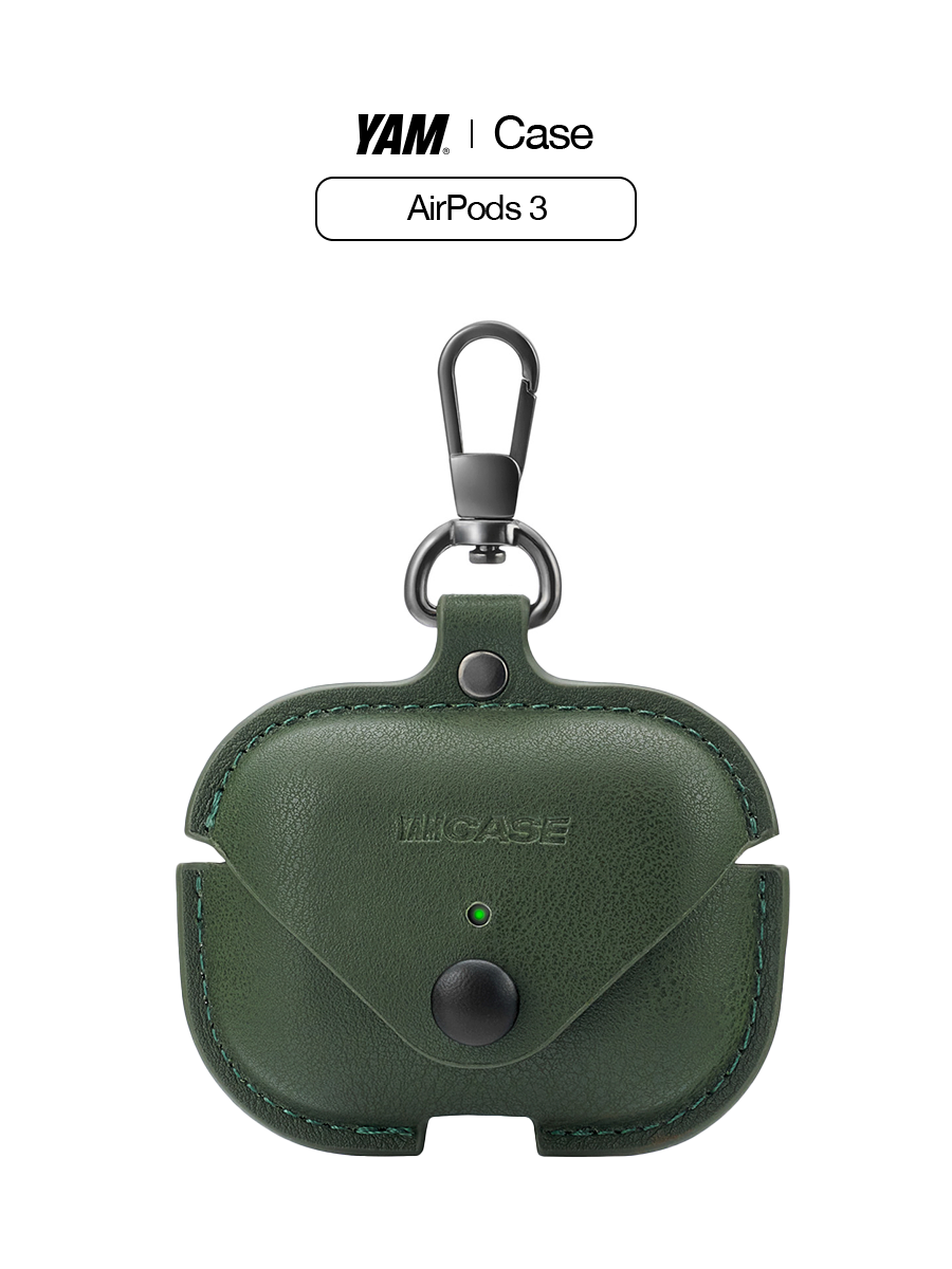 Чехол Yamcase, для AirPods 3, из натуральной кожи, с карабином, влагозащищенный