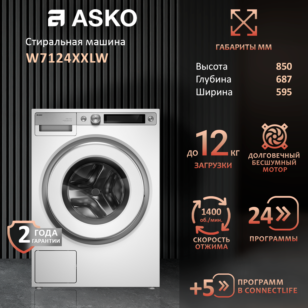 Стиральная машина Asko W7124XXLW на 12кг, 1400 отжим, Style+