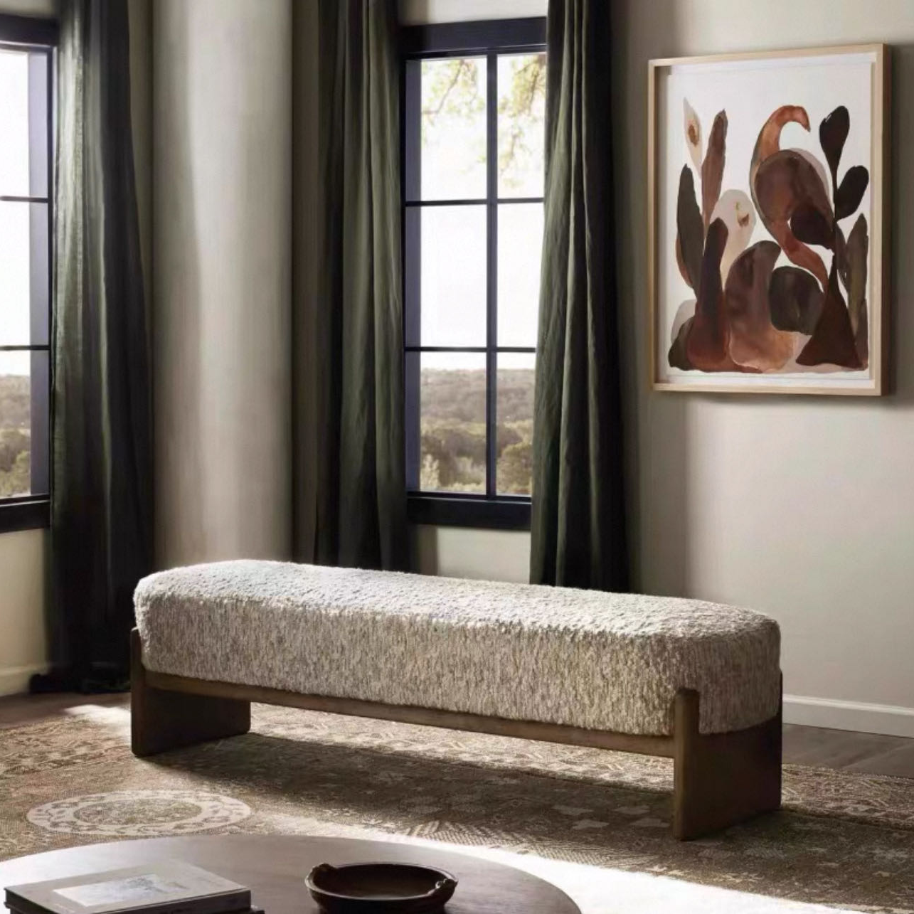 Интерьерная банкетка на деревянном основании Mirais (100*40*42 см / выбор ткани при заказе)