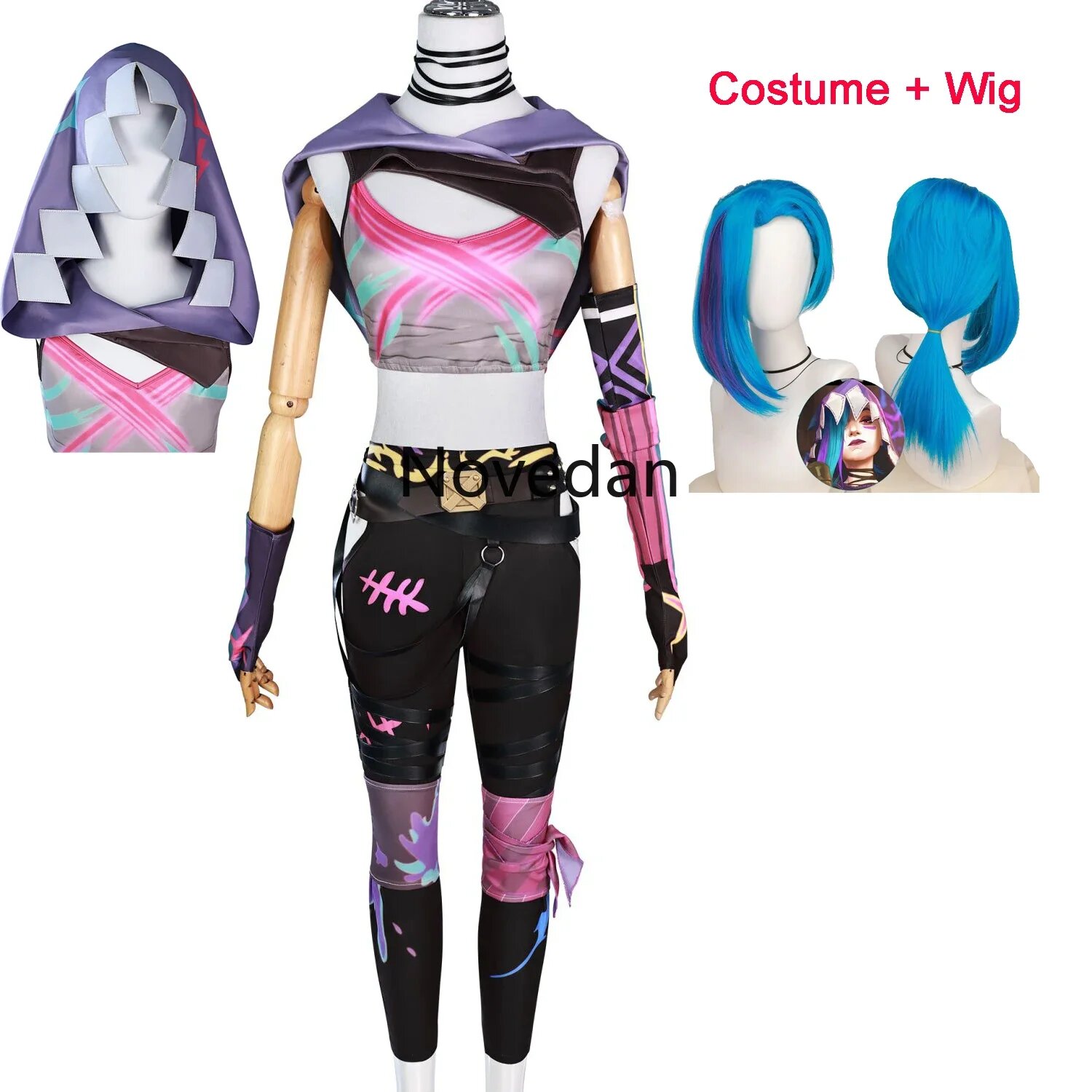 Косплей костюм Jinx Loose Cannon Arcane 2 Novedan XXL, New Jinx Costume Wig